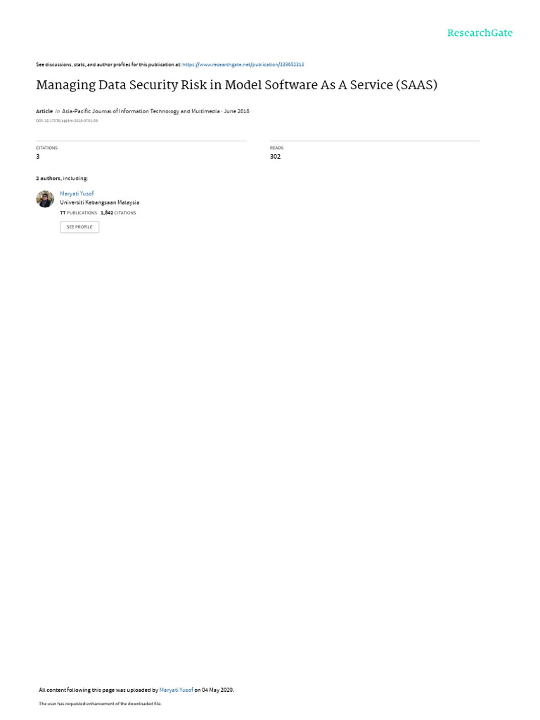 Managing Data Security Risk in Model Software As A | PDF