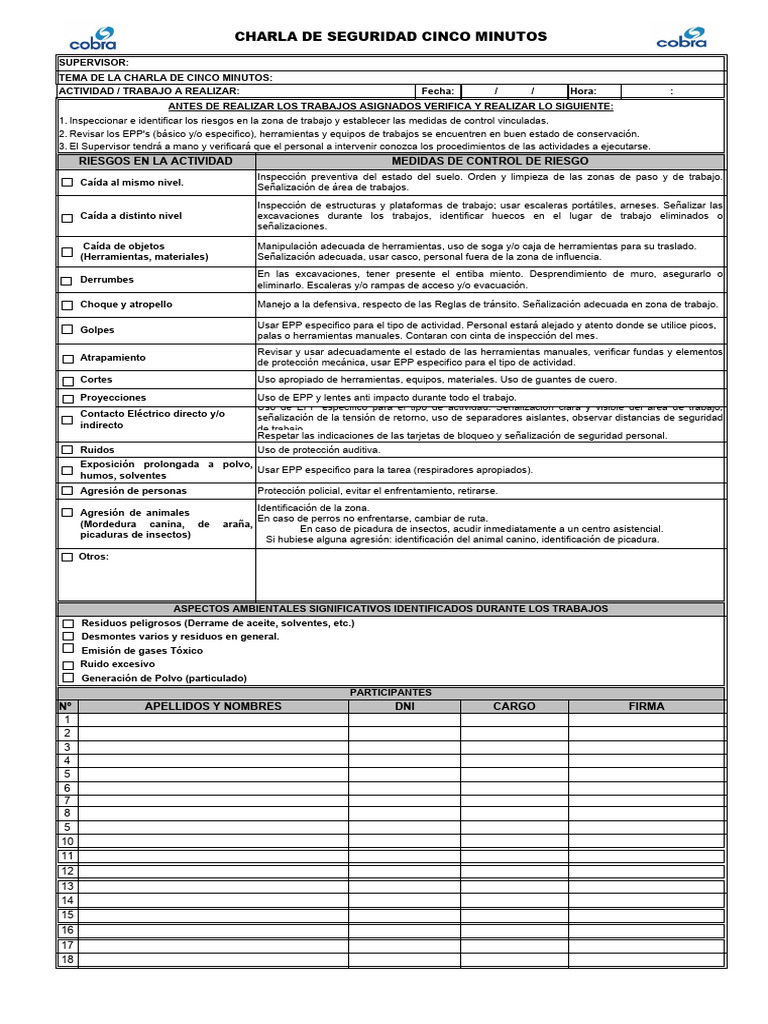 Formato de Charla 5 Min Pre Tarea | PDF