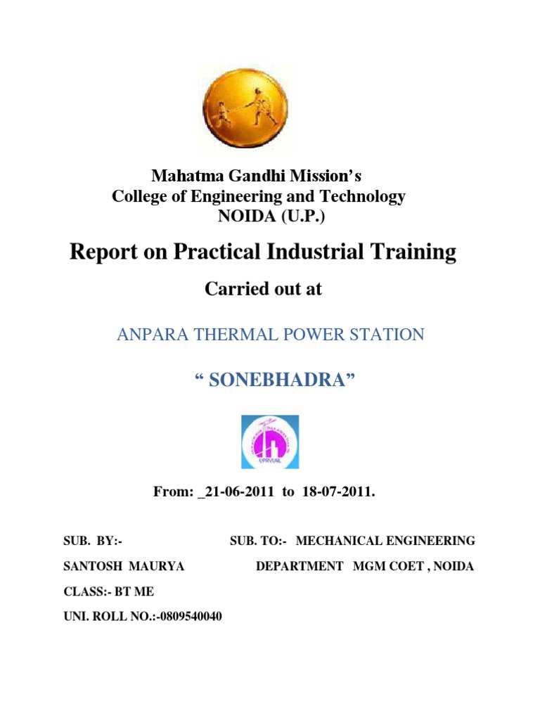 Report on Practical Industrial Training at Anpara Thermal Power Station ...