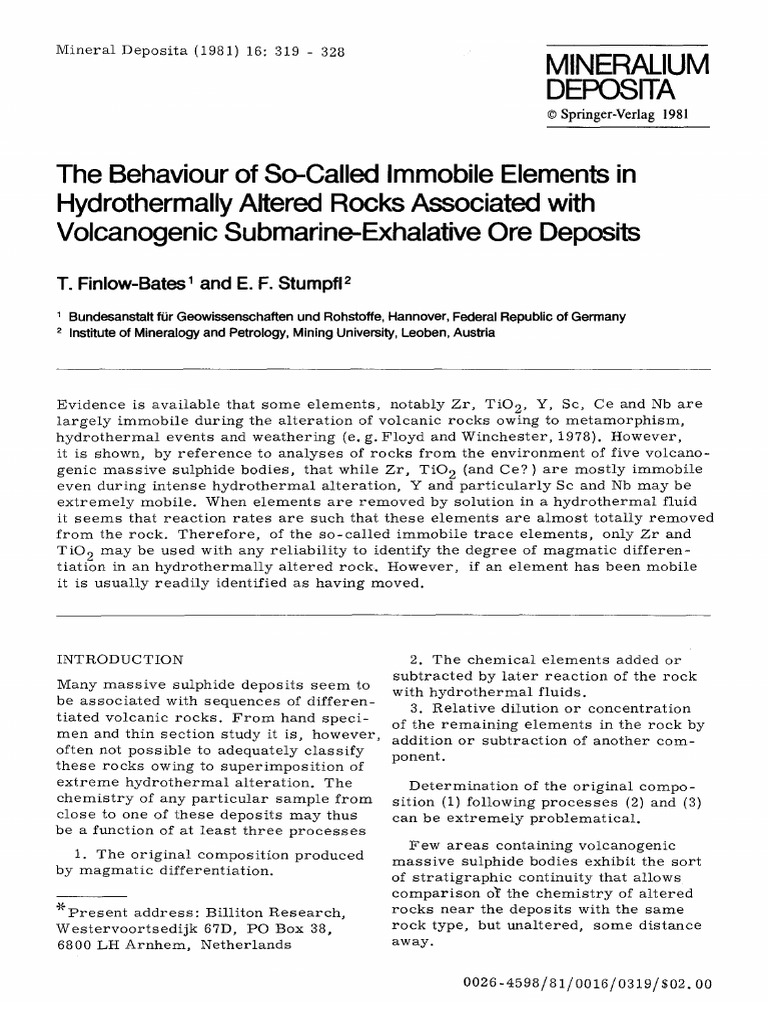 The Behaviour of So-Called Immobile Elements in Hydrothermally ...