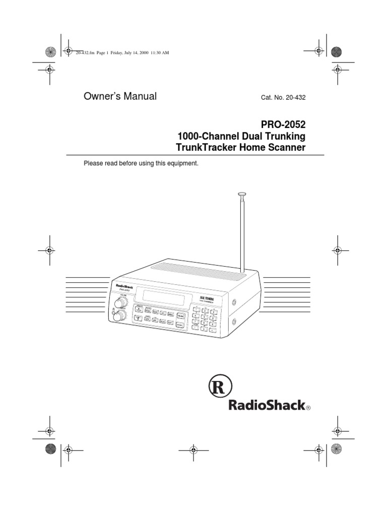 Owner'S Manual: Pro-2052 1000-Channel Dual Trunking Trunktracker Home ...