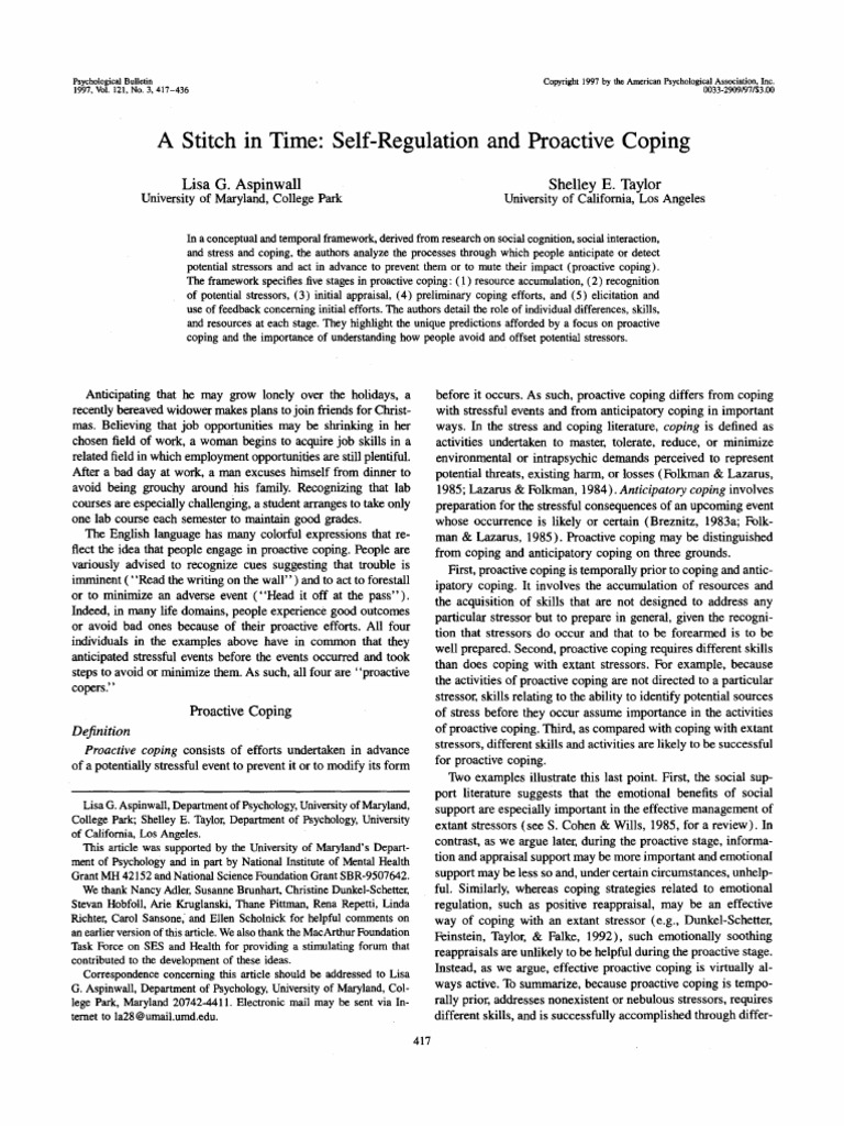 Proactive Coping Theory | PDF | Stress (Biology) | Social Support