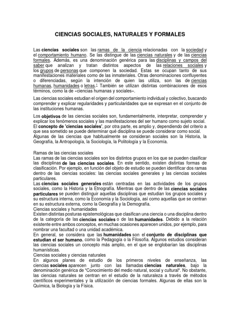 Las Ciencias Sociales Naturales y Formales. Sec - 1 | PDF | Ciencias Sociales | Science