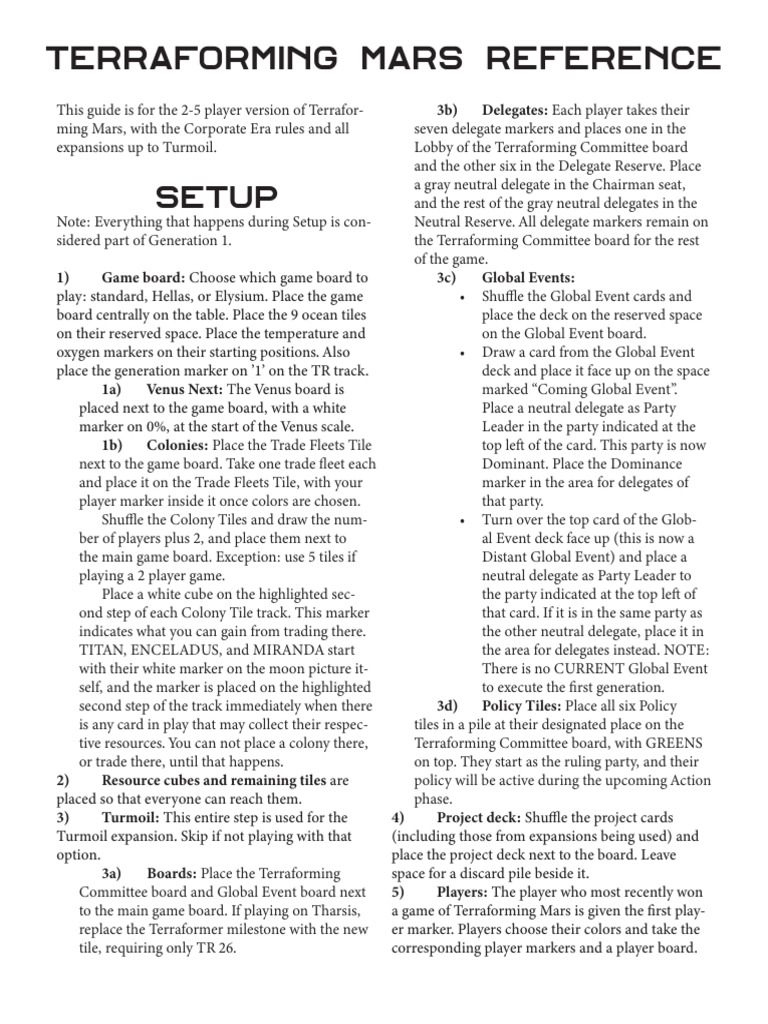 Terraforming Mars Cheat Sheet v2 | PDF