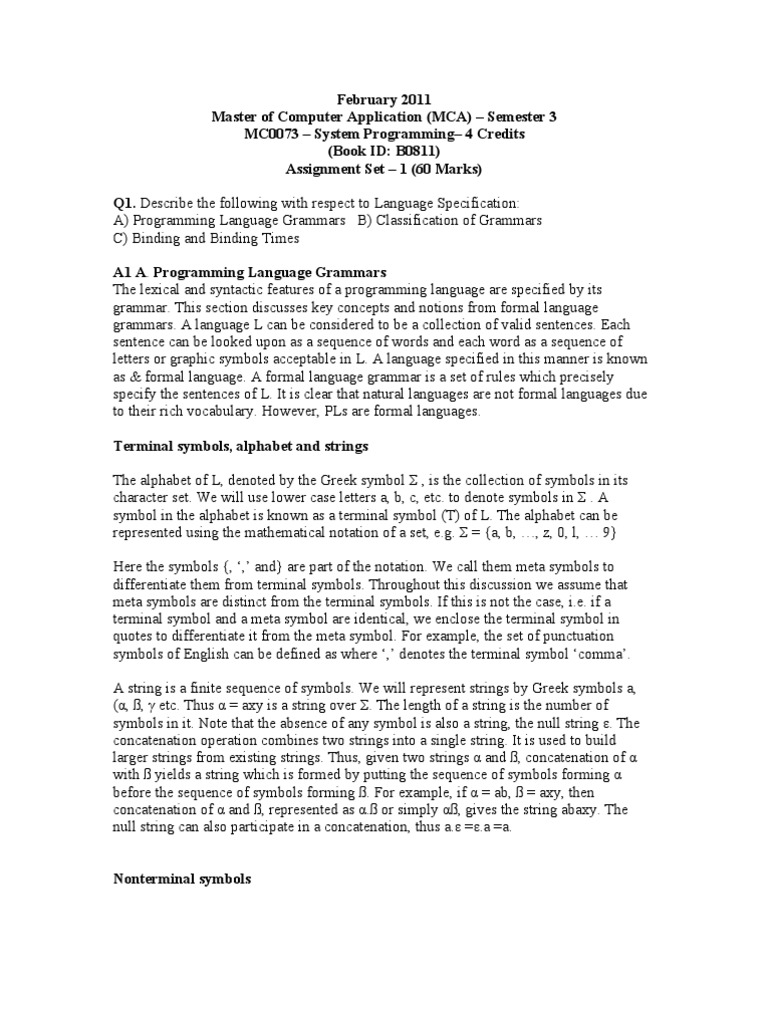 MCA Assignment MC0073 | PDF | Parsing | Instruction Set