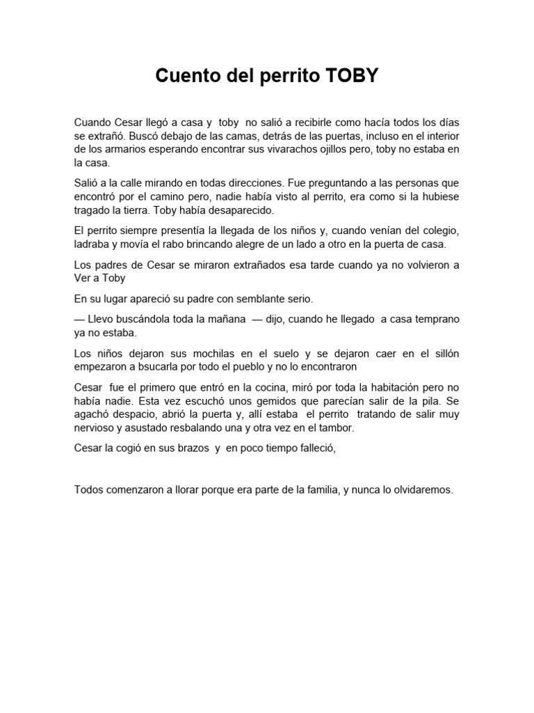 Cuento Del Perrito TOBY | PDF