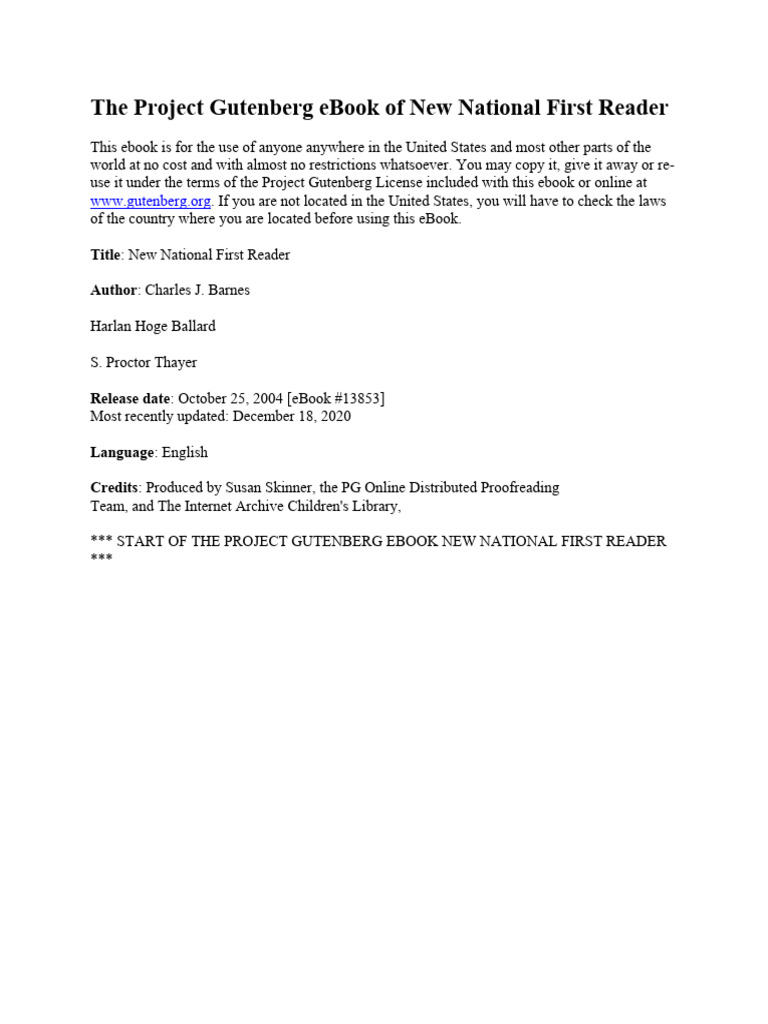 New National First Reader | PDF | Project Gutenberg | Copyright