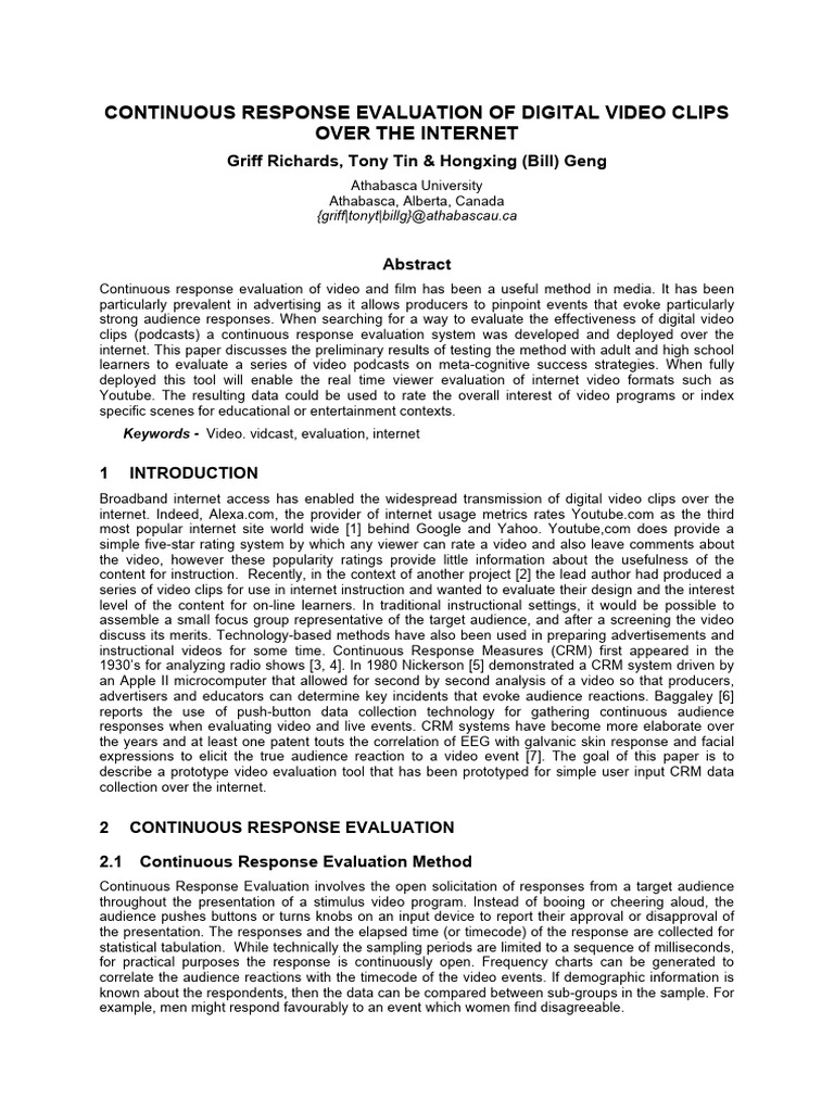 Continuous Response Evaluation of Digital Video Clips Over The Internet | PDF | Adobe Flash ...