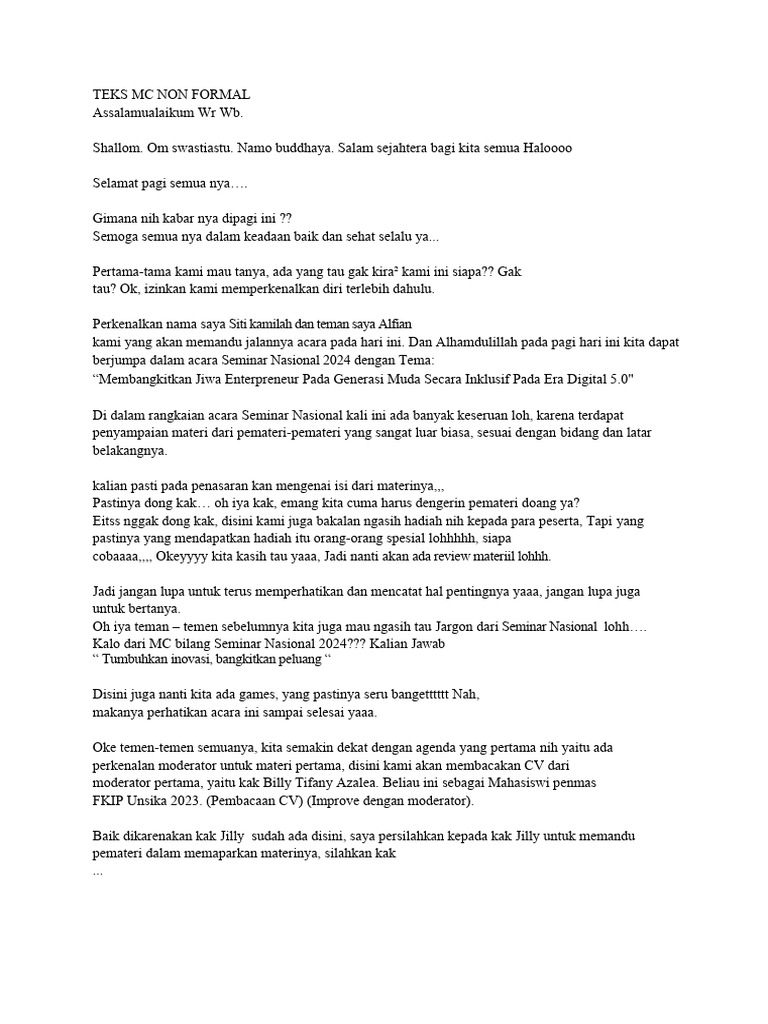Teks Mc Non Formal Semnas 2024 Pdf