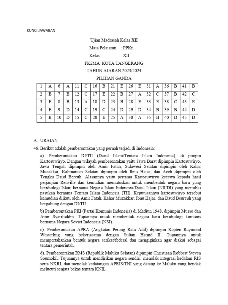 KUNCI JAWABAN UM PKN | PDF