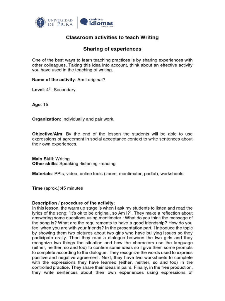 Classroom Activities To Teach Writing | PDF | Cognitive Science ...