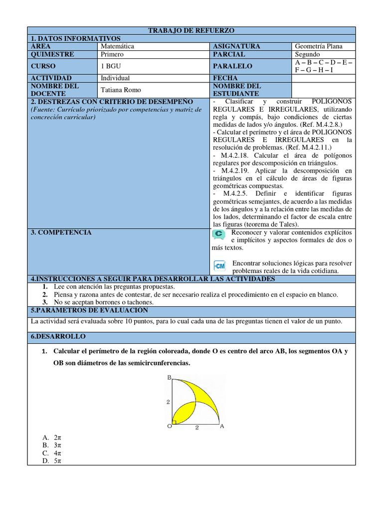 Trabajo de Refuerzo Segundo Parcial - 1ero Bgu | PDF | Geometría | Triángulo