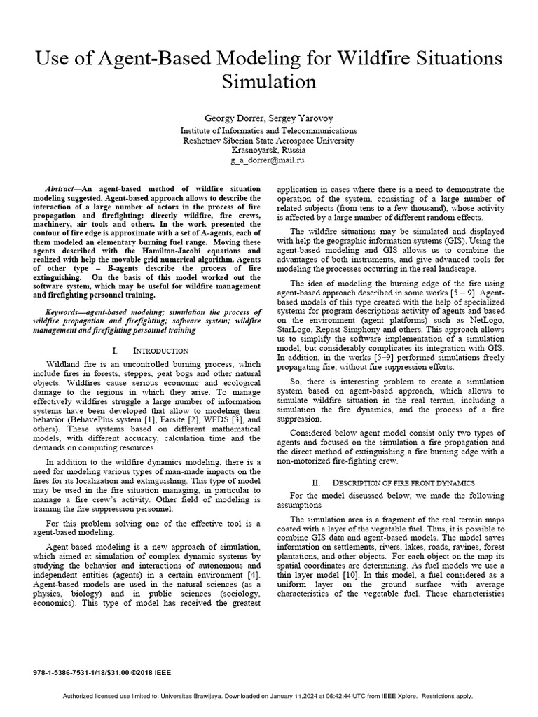 Use Of Agent Based Modeling For Wildfire Situations Simulation Pdf Agent Based Model