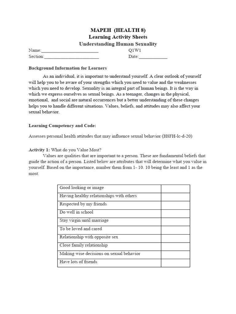 Las Mapeh HS H026 G8Q1W1 | PDF | Attitude (Psychology) | Learning