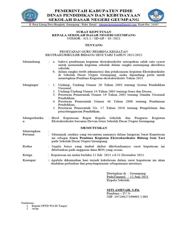 SK - Guru Pembina Eskul | PDF