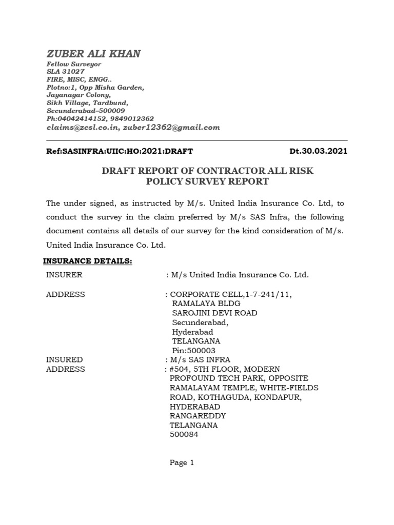 Contractor All Risk Policy Survey Report | PDF | Civil Engineering ...