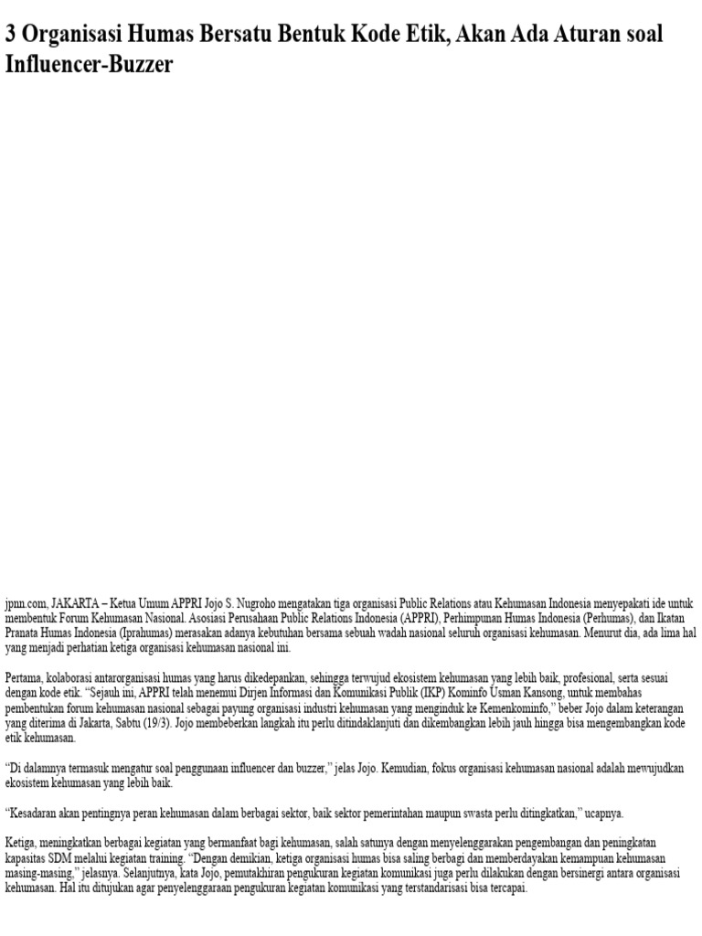 3 Organisasi Humas Bersatu Bentuk Kode Etik, Akan Ada Aturan Soal ...