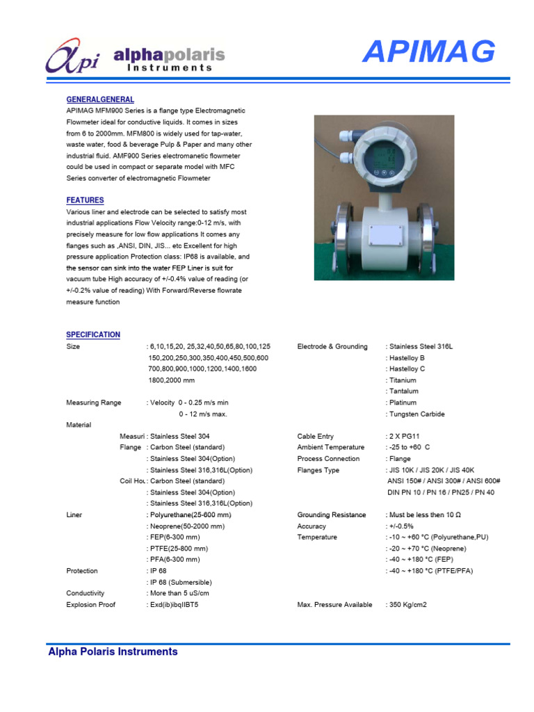 MFM800 Magnetic Flowmeter PDF | PDF | Flow Measurement | Stainless Steel