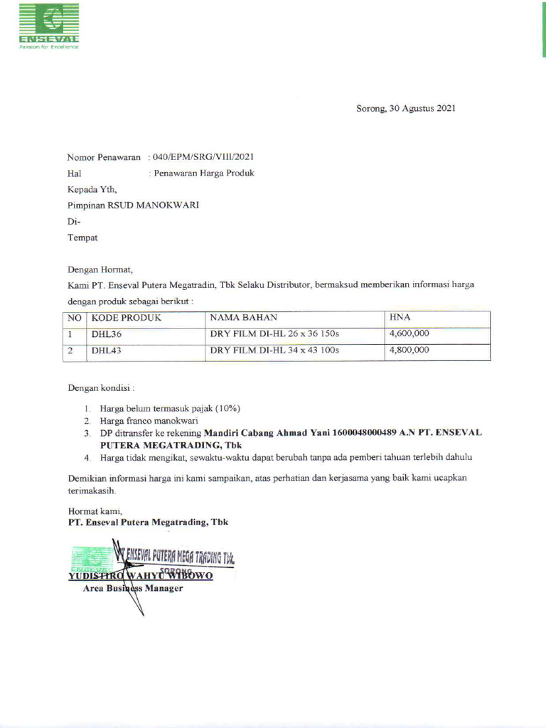 Surat Penawaran Harga | PDF