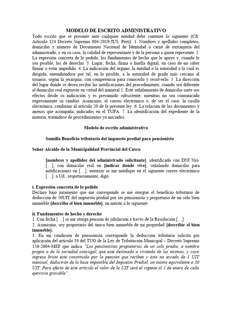 Modelo de Escrito Administrativo LPDerecho | PDF | Documento de identidad | Gobierno