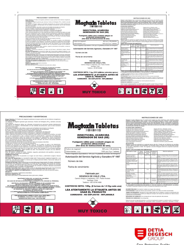 Magtoxin Tabletas Etiqueta y Hds 30-01-2024 | PDF | Alimentos | Agua