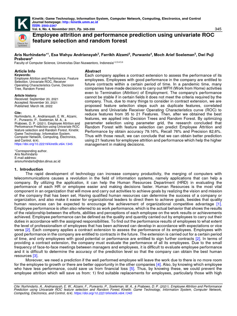 Employee Attrition and Performance Prediction Using Univariate ROC ...
