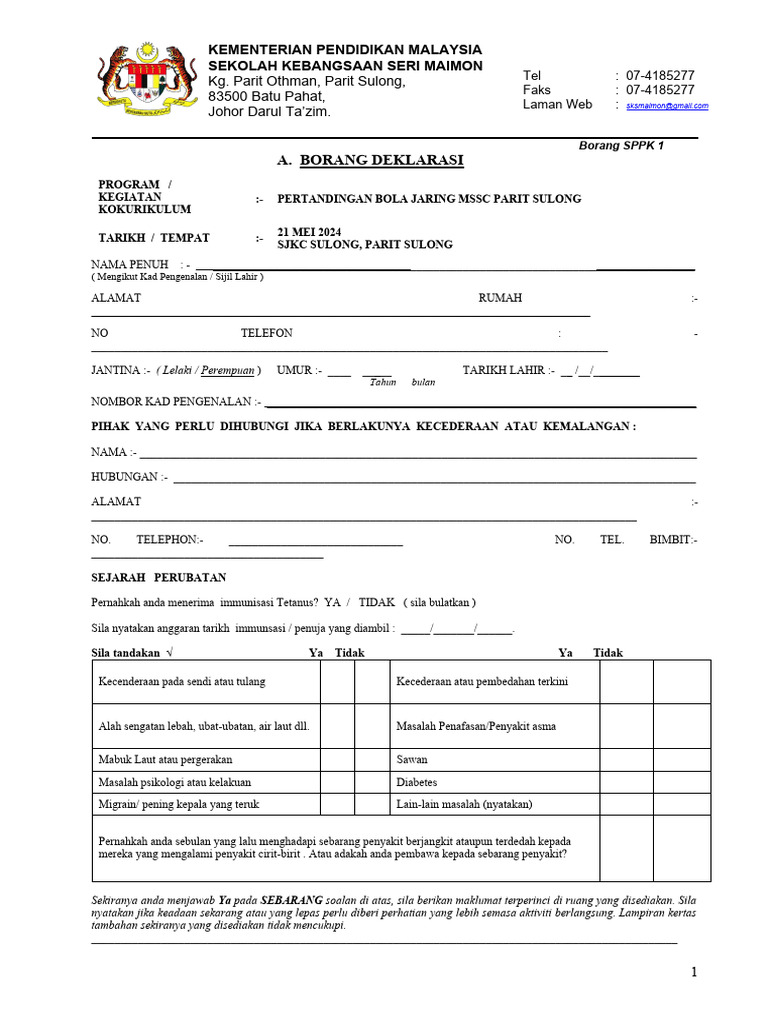 Borang Deklarasi Sppk 1 Pdf