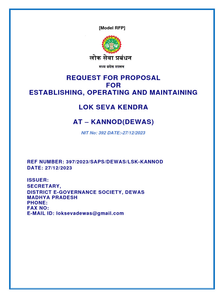 RFP for Lok Seva Kendra in Kannod | PDF | Request For Proposal | Damages