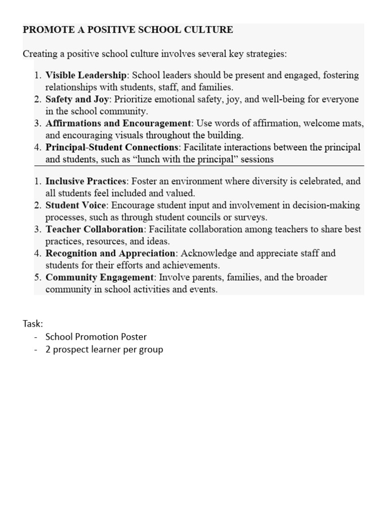 Promote A Positive School Culture | PDF