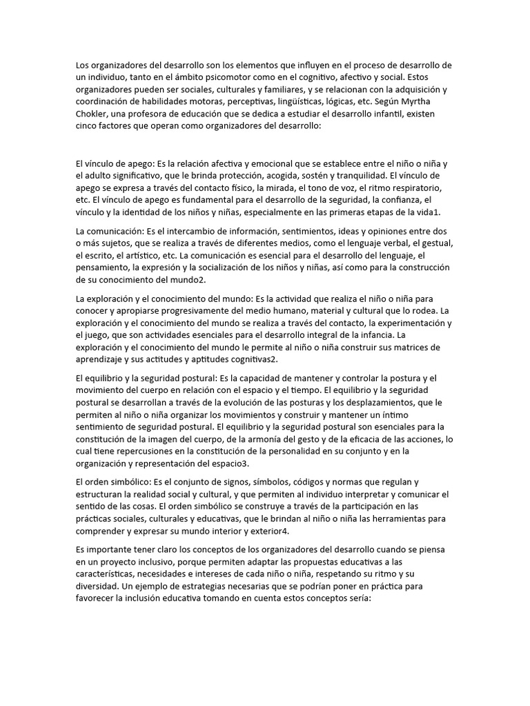 Los Organizadores Del Desarrollo Son Los Elementos Que Influyen en El ... Los Organizadores Del Desarrollo Son Los Elementos Que Influyen en El ...