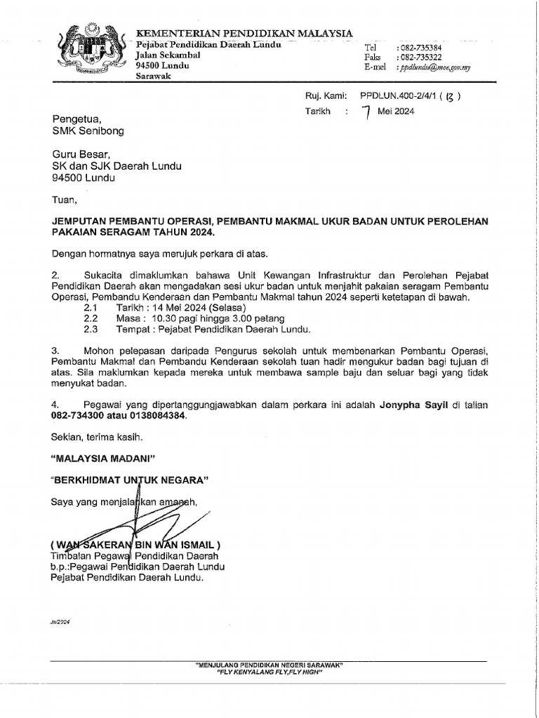 Surat utk ukur baju dan beli kasut PO, PK dan PM | PDF