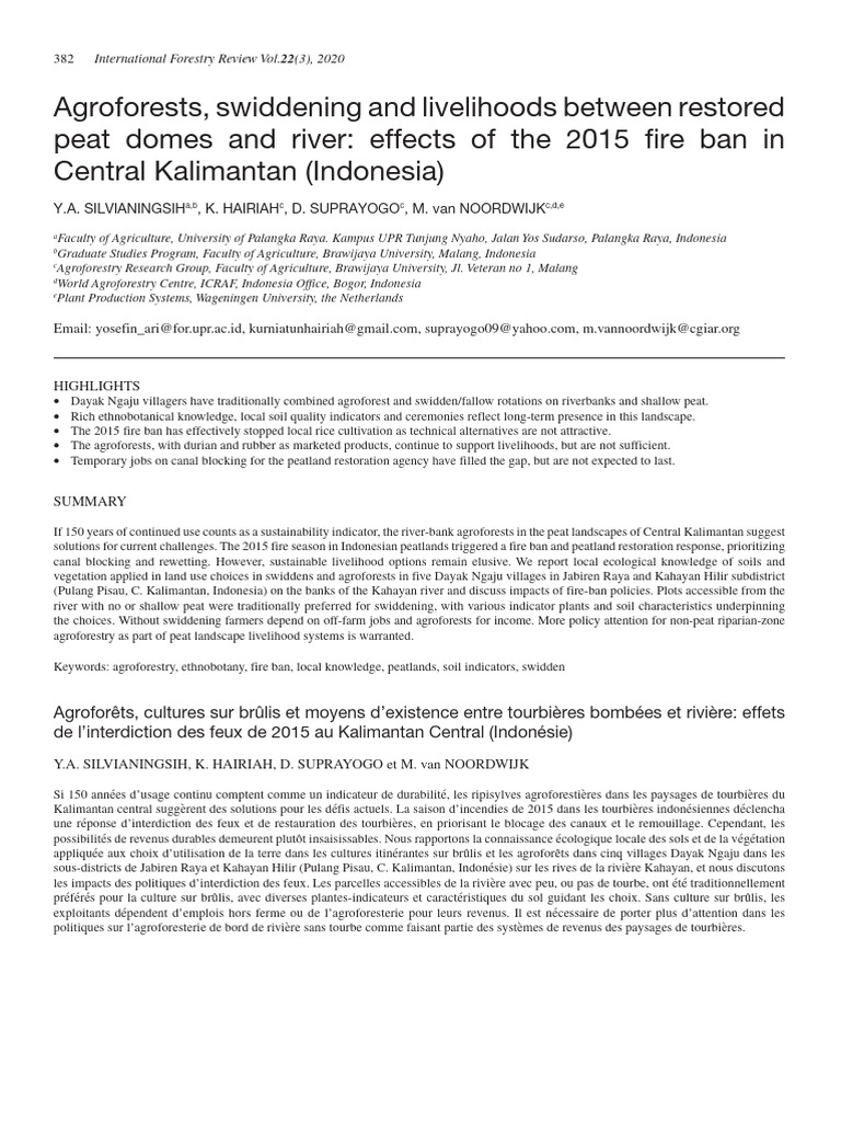 Agroforestry and Livelihoods in Kalimantan | PDF | Peat | Forests