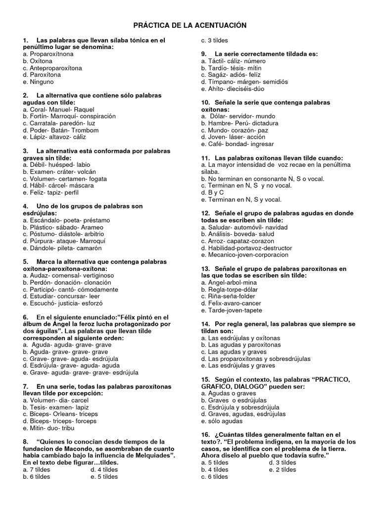 Práctica de Acentuación en Español | PDF | Lingüística | Estrés ...