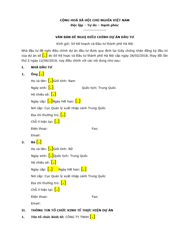 Van Ban de Nghi Dieu Chinh Du An (V1) - 210528 | PDF