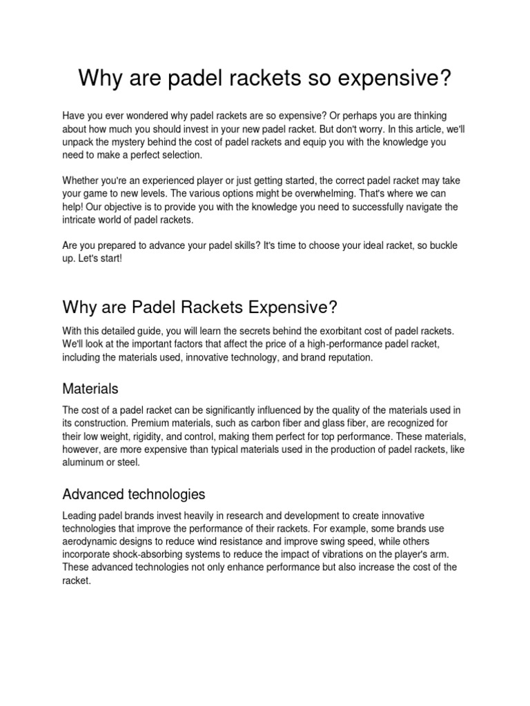 Why Are Padel Rackets So Expensive | PDF | Brand | Luxury Goods