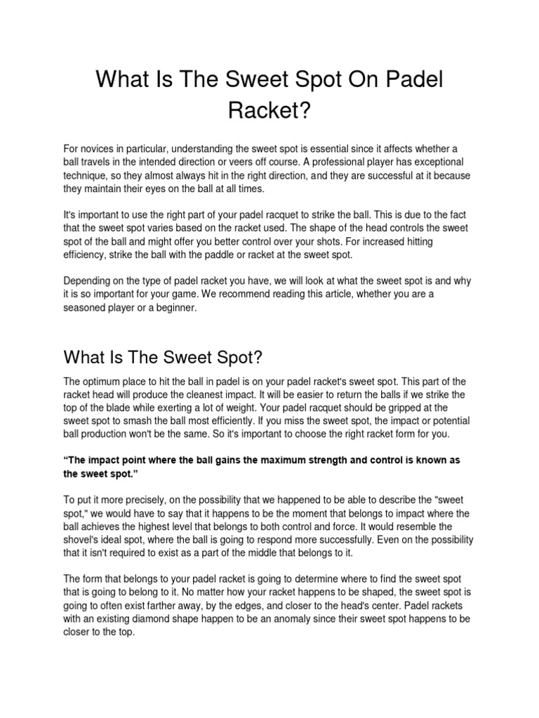 What Is The Sweet Spot On Padel Racket | PDF