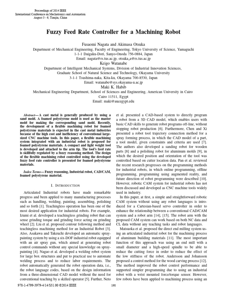 Fuzzy Feed Rate Controller For A Machining Robot | PDF | Machining