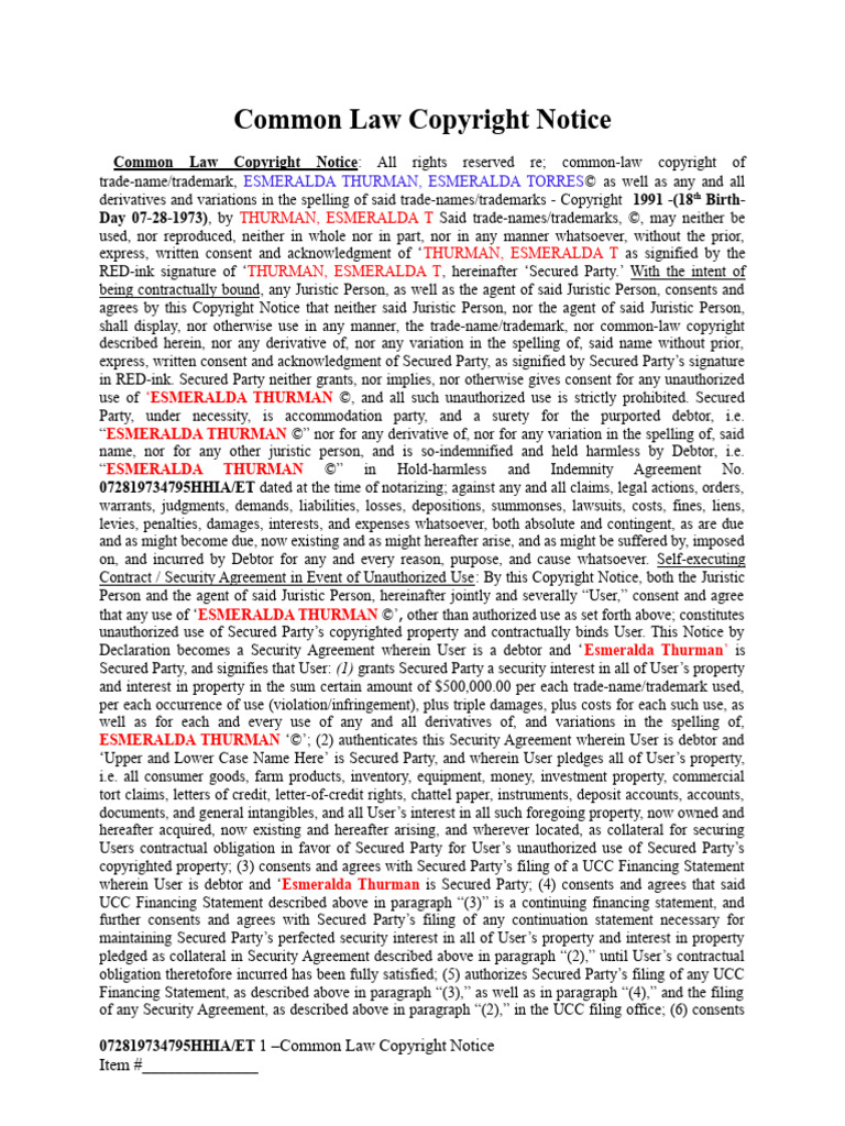 Common Law Copyright Notice | PDF | Security Interest | Copyright ...