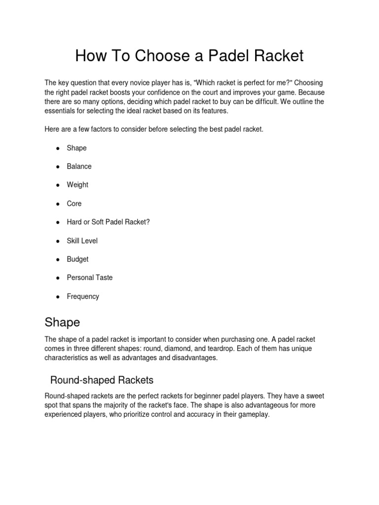 How To Choose A Padel Racket | PDF