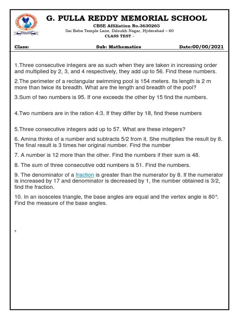 Class 8 Math Worksheet 1 | PDF