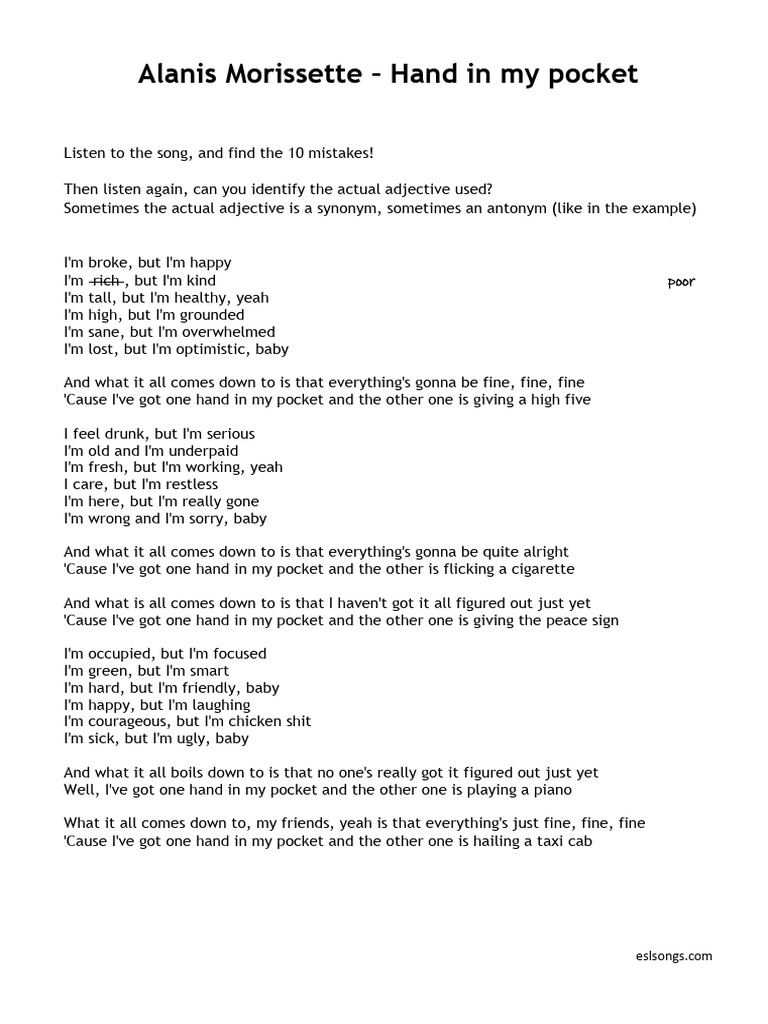 Alanis Morissette Hand in My Pocket | PDF