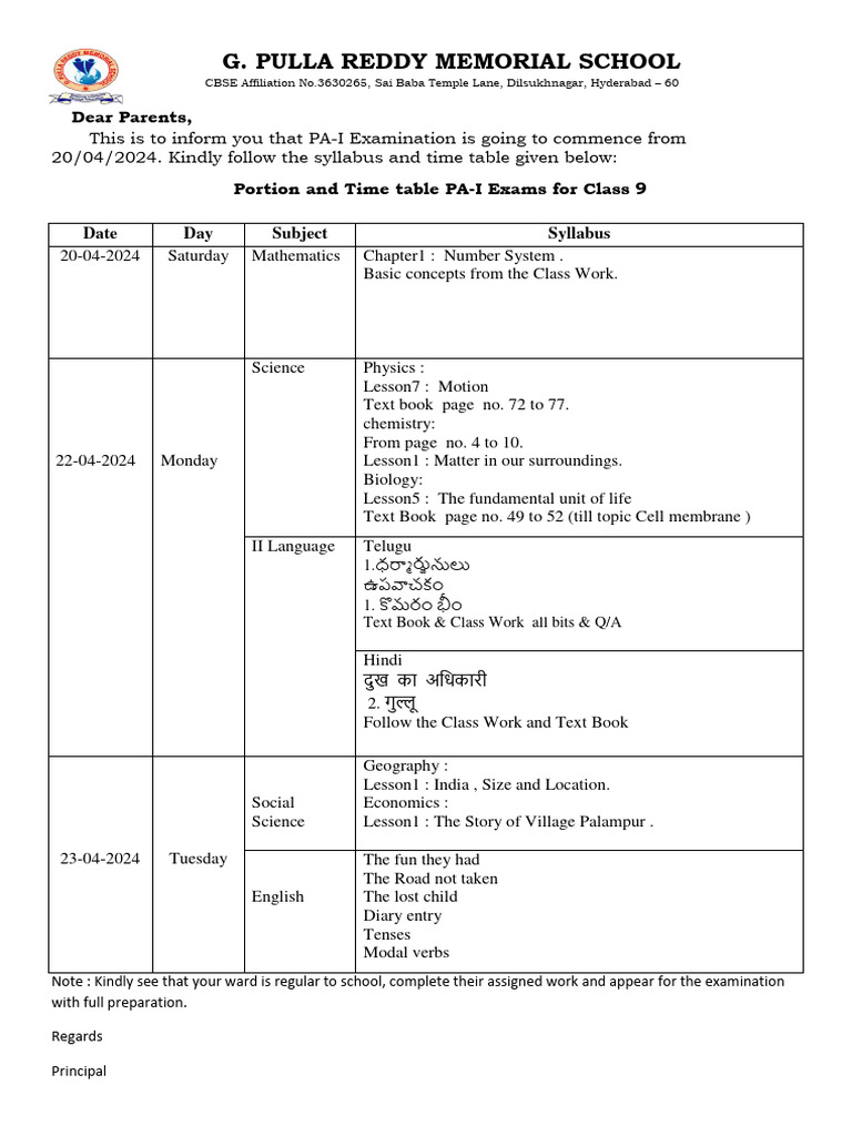 Grade9 Portion&Timetable | PDF | Linguistics