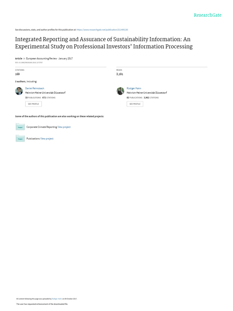 Integrated Reporting and Assurance of Sustainability Information | PDF | Information | Decision ...