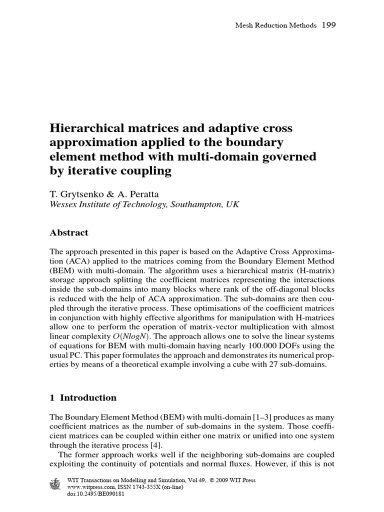 Hierarchical Matrices And Adaptive Cross Pdf Matrix Mathematics Boundary Element Method