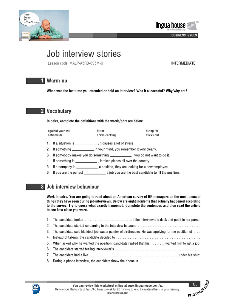 Job Interview Stories | PDF | Job Interview | Linguistics