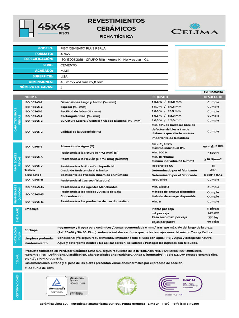 FICHA TECNICA-Celima-PSO - CEMENTO - PLUS - PERLA - 45X45 - 2-23m2 ...