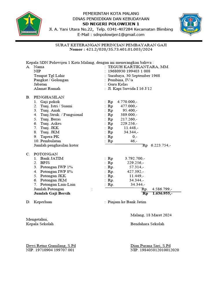 Surat Gaji Pak Teguh | PDF