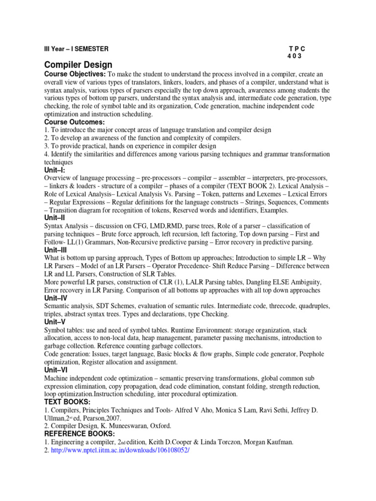 3 1 Cd Syllabus Pdf Parsing Compiler 