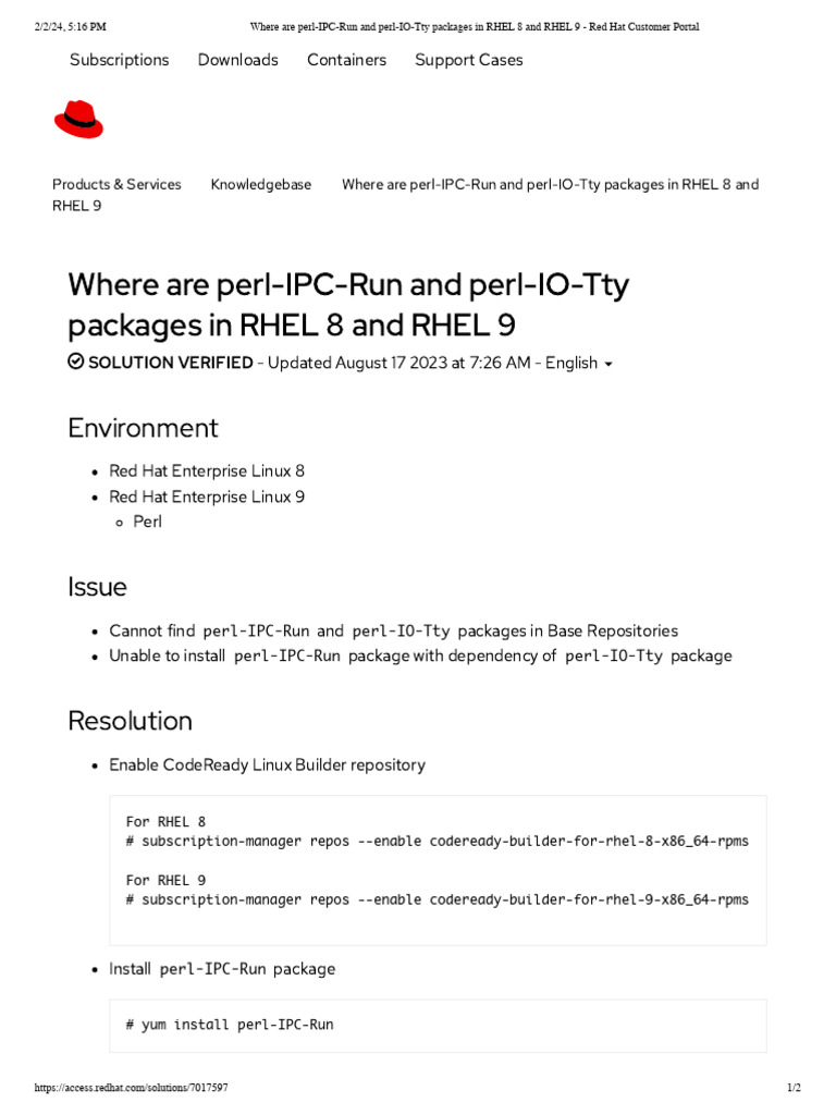 Where Are perl-IPC-Run and perl-IO-Tty Packages in RHEL 8 and RHEL 9 - Red Hat Customer Portal ...