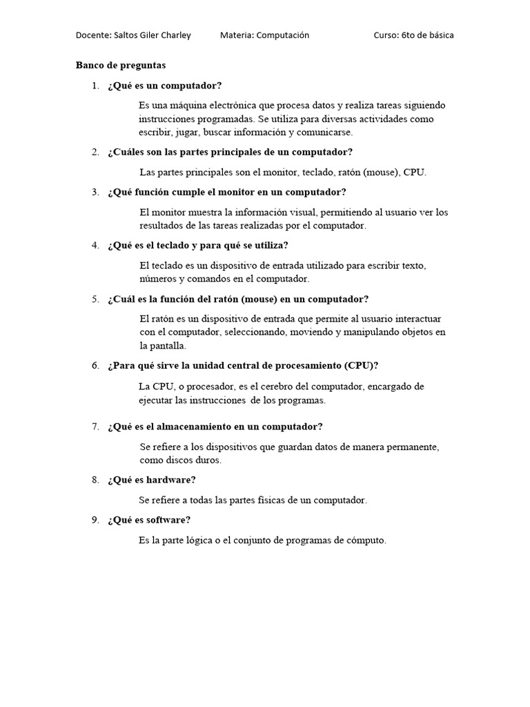 Banco de Preguntas 6to de Basica | PDF